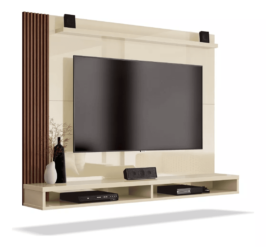 Painel Para TV Até 50 Polegadas Dijon Ripado Com Prateleira Off White ...
