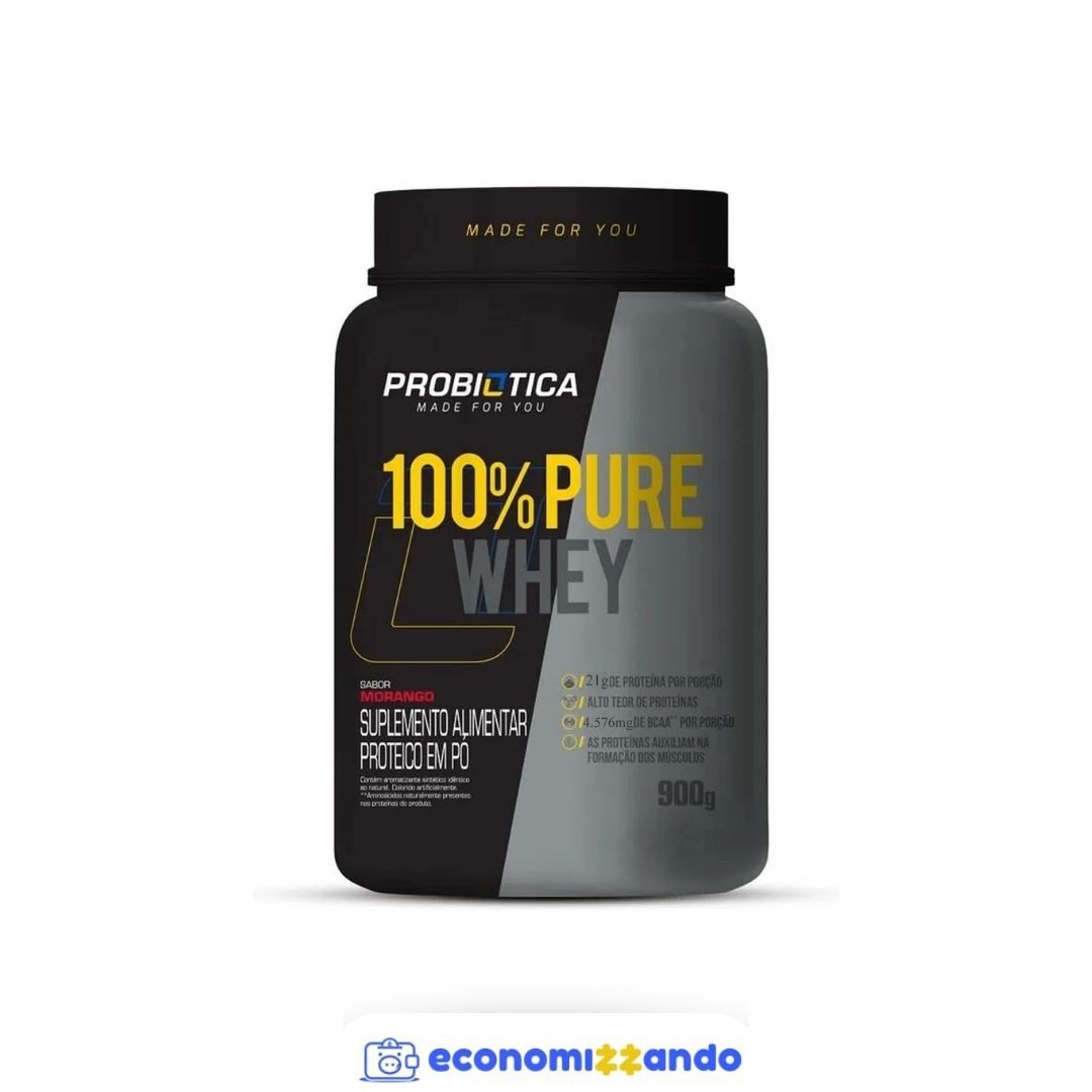 100 Pure Whey Nova Fórmula 900g Morango Probiótica Economizzando