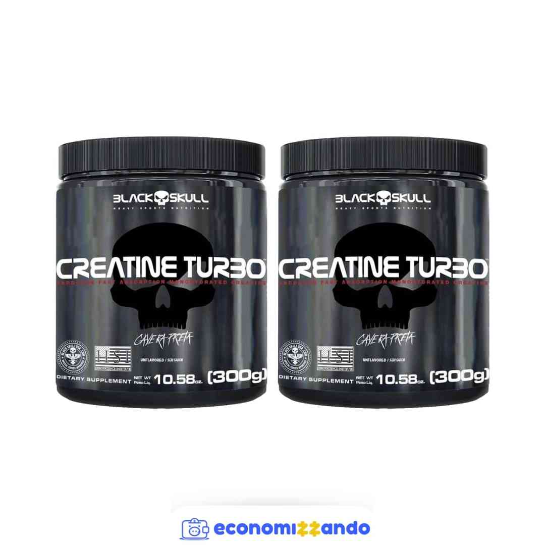 Kit 2x Creatine Turbo Suplemento Alimentar Black Skull 300g Caveira